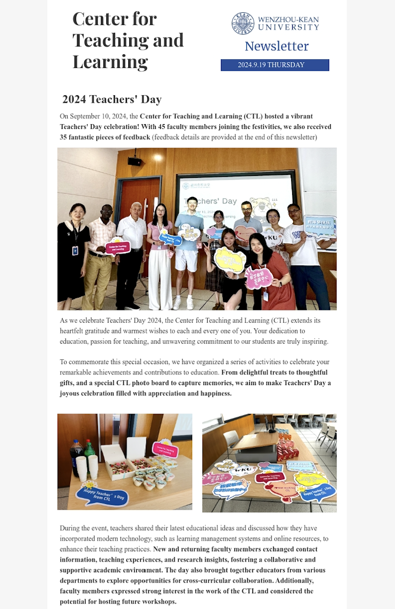 CTL's newsletter#12: 2024 Teachers' Day | 温州肯恩大学
